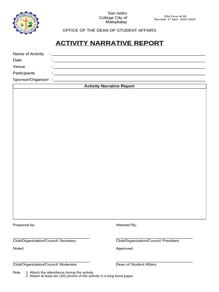 DSA-Form-30-Activity-Narrative-Report-2024-2025 | PDF