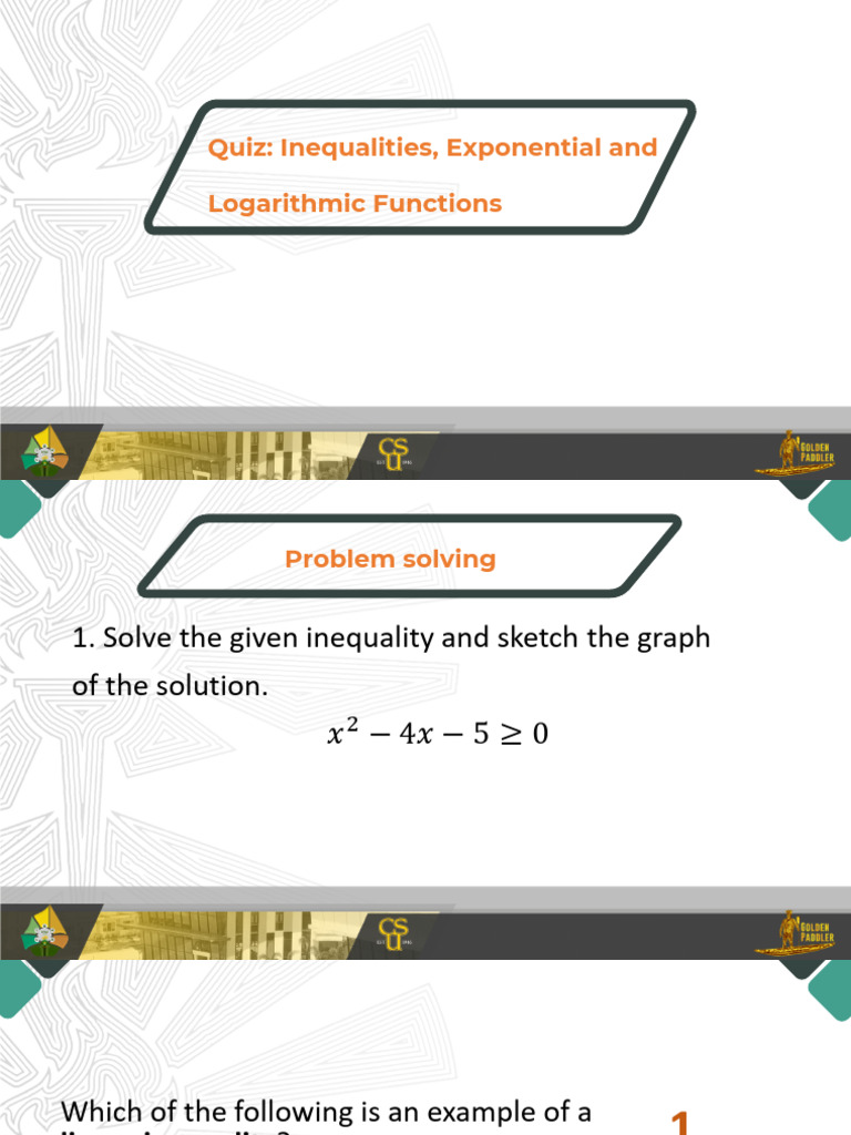 Quiz InequalitiesExponentialLogFuncs | PDF | Inequality (Mathematics ...