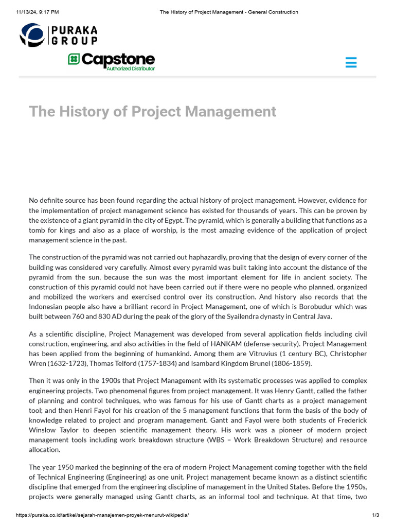 The History of Project Management - General Construction | PDF ...