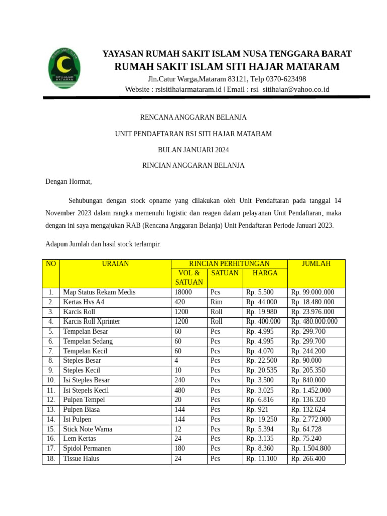 RAB Unit Pendaftaran 2024 | PDF