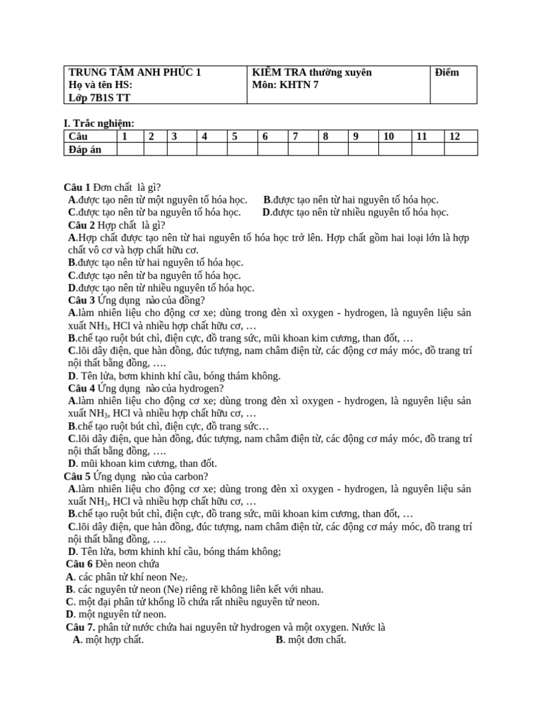 Lớp 7tt Đề 1 in | PDF