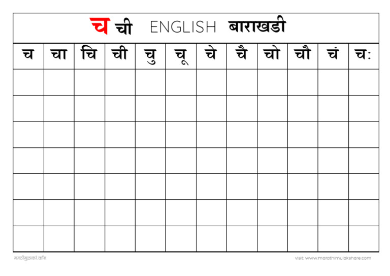 च Chi Marathi English Barakhadi Chart | PDF