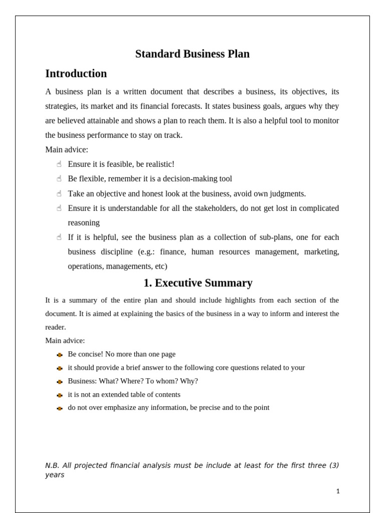 Standard Business Plan Format | PDF | Finance & Money Management | Credit