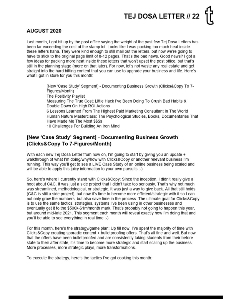 Tej Dosa Letter 22 | PDF | Pleasure | Mind