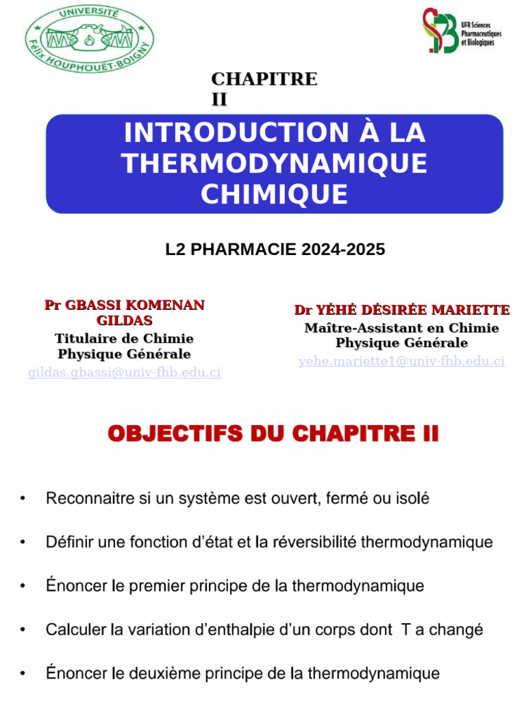 Cours l2 Thermo Chim 2024(Powered by Maxai) | PDF | Thermodynamique | Chaleur