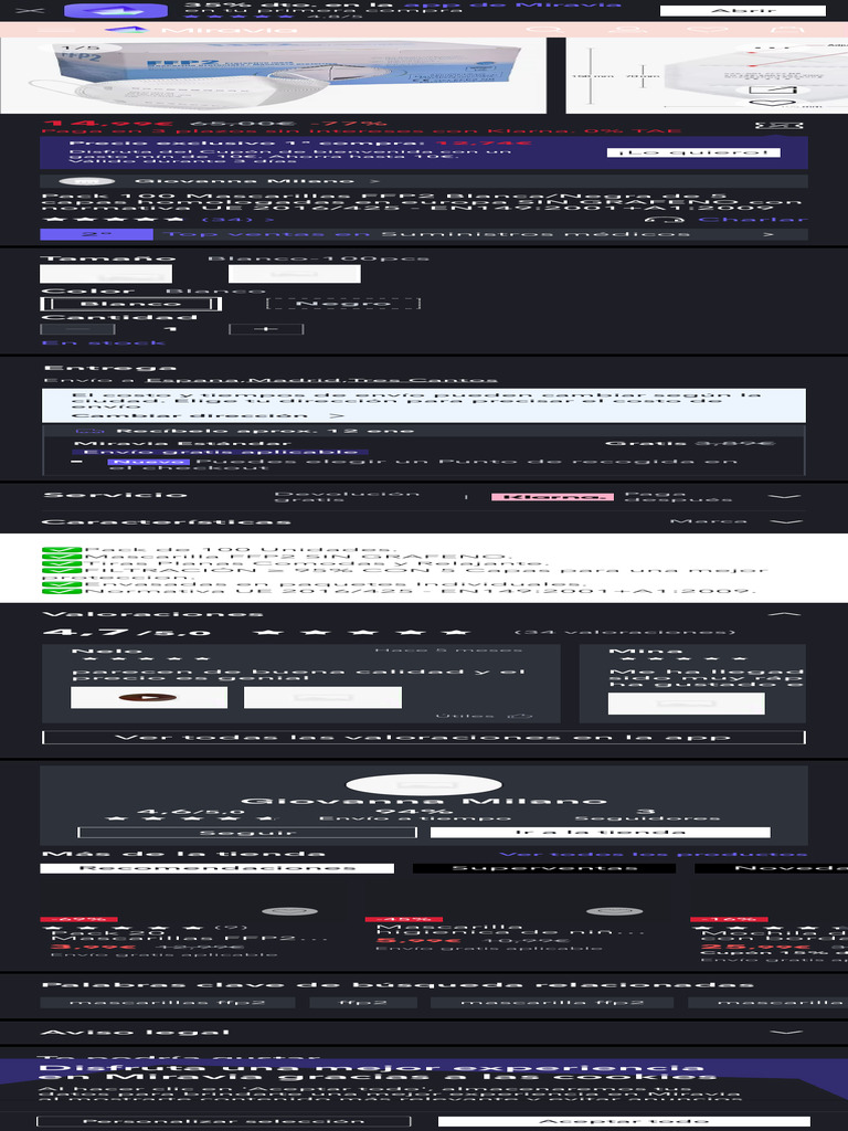 Pack 100 Mascarillas FFP2 BlancaNegra de 5 Capas Homologadas en Europa SIN GRAFENO Con Normativa ...