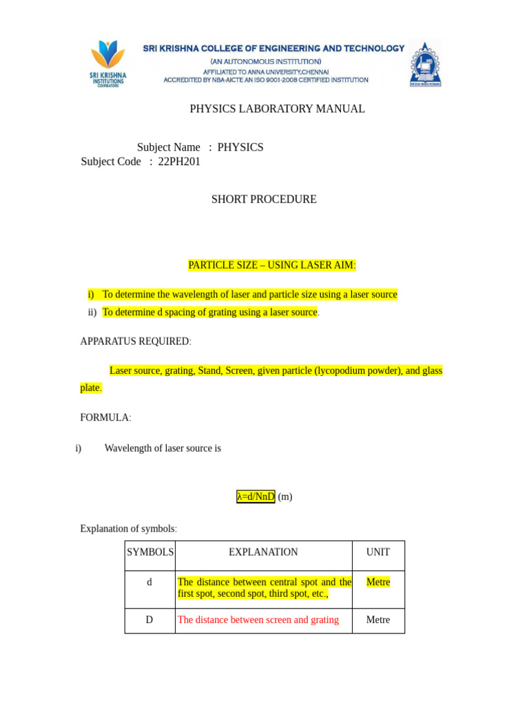 Physics Laboratory Manual: Experiments Guide | PDF | Electrical ...