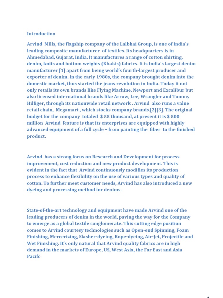 Arvind Mills | PDF | Clothing Industry | Clothing