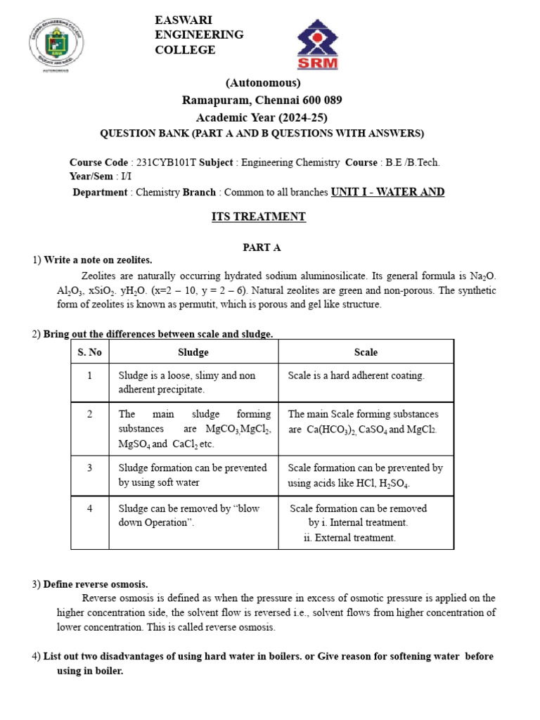 Engineering Chemistry Question Bank 24-25 | PDF | Polymers | Polymerization