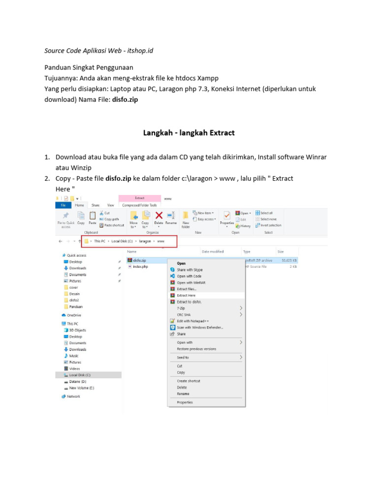 Panduan Cara Extract Source Code Ke Www Laragon | PDF