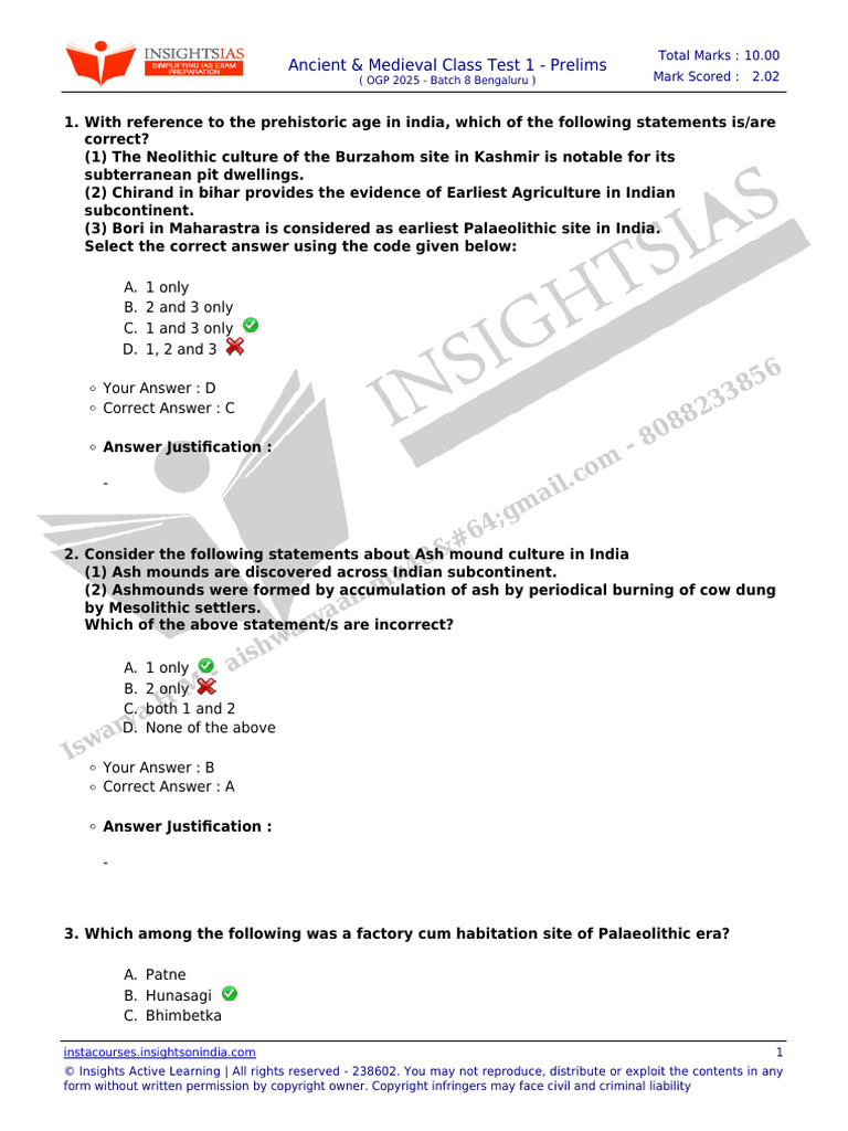 Ancient & Medieval Class Test 1 - Prelims-21-Dec-24 10 - 17 - 19 | PDF ...