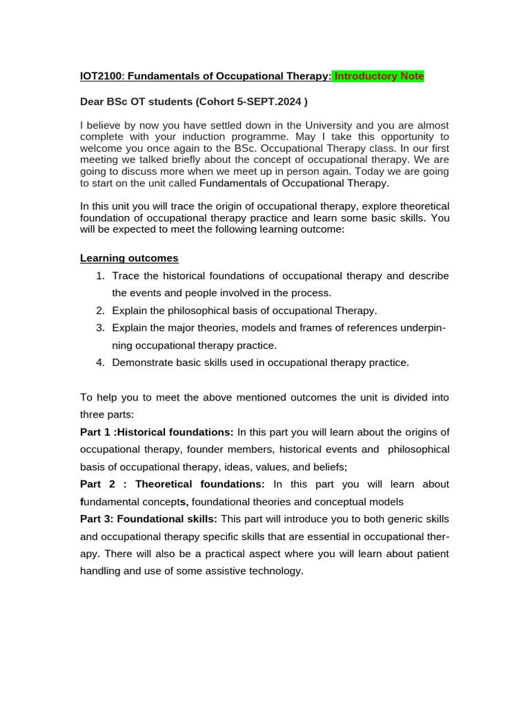 Hx development of OT notes cohort 5.new | PDF | Occupational Therapy ...