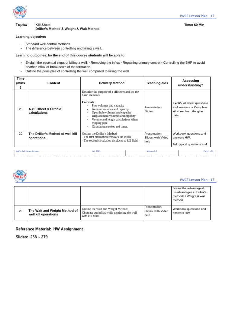 Well Control: Kill Sheet Methods | PDF