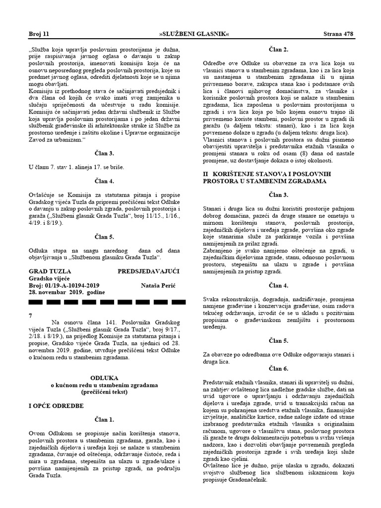 Odluka o Kućnom Redu 2019 | PDF