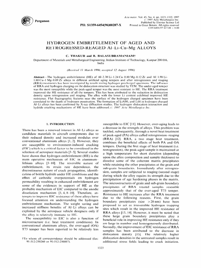 7 - Hydrogen Embrittlement of Aged and Retrogressed Reaged Al L - 1997 ...