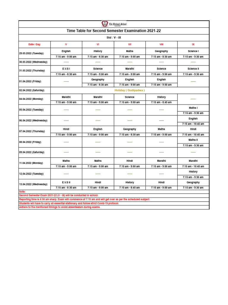 Revised Final Exam Timetable 2021-22 - Sheet1 | PDF | Academic Term