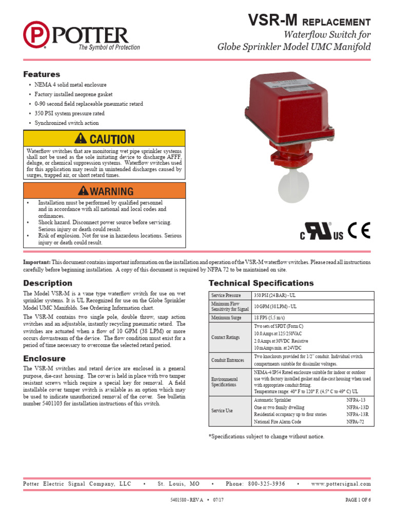 Replacement VSR M Globe | PDF | Switch | Fire Sprinkler System