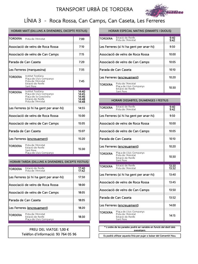 Horaris Transport Urbà Línia 3-1 | PDF