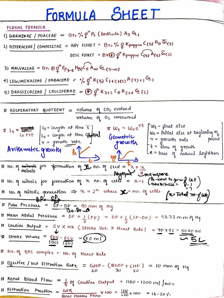 Biology Formula Sheet | PDF