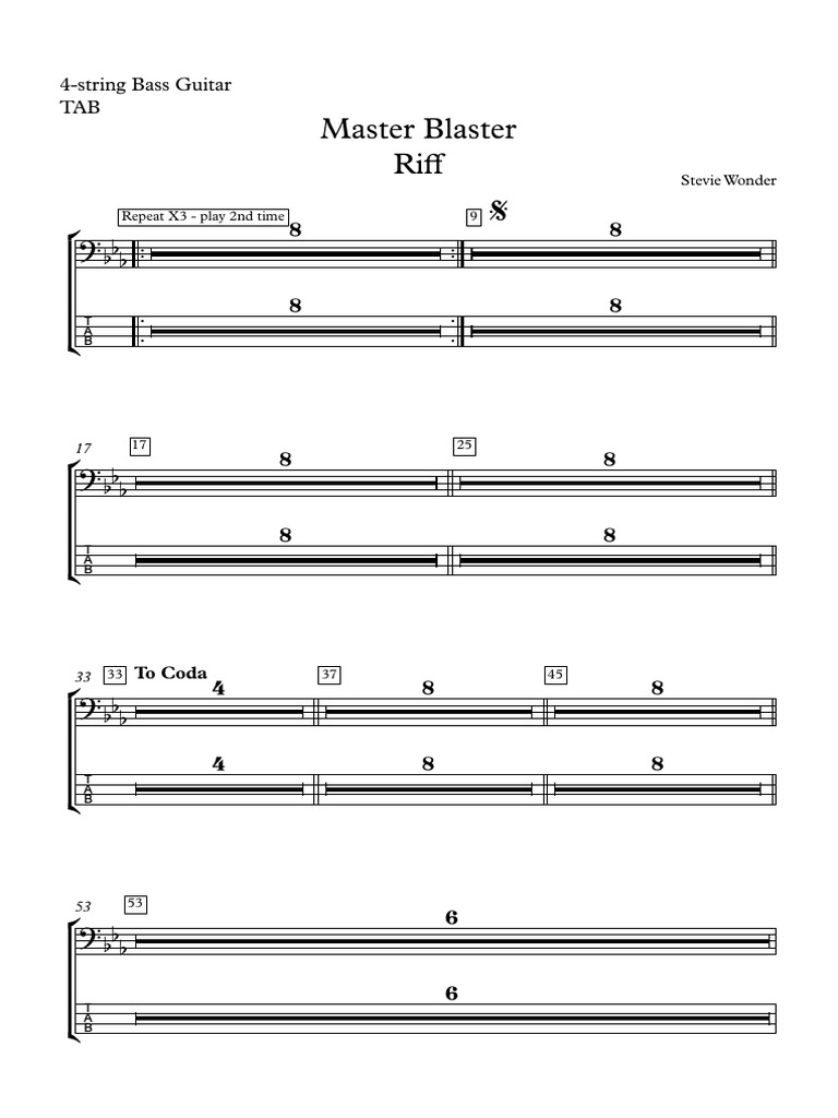 MasterBlaster RIFF 4 String Bass Guitar TAB | PDF