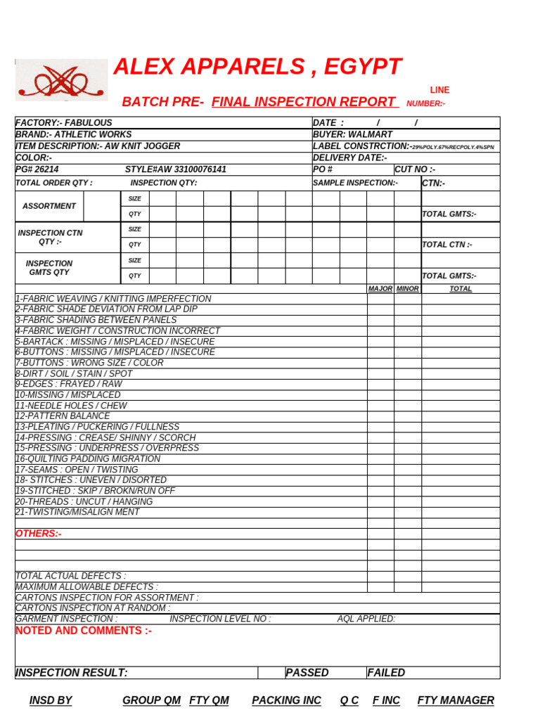Batch Pre-final Inspection Report Pant (2) | PDF
