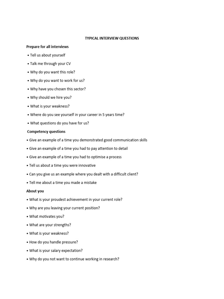 Handout For Preparing For Interviews For PhDs | PDF | Job Interview ...