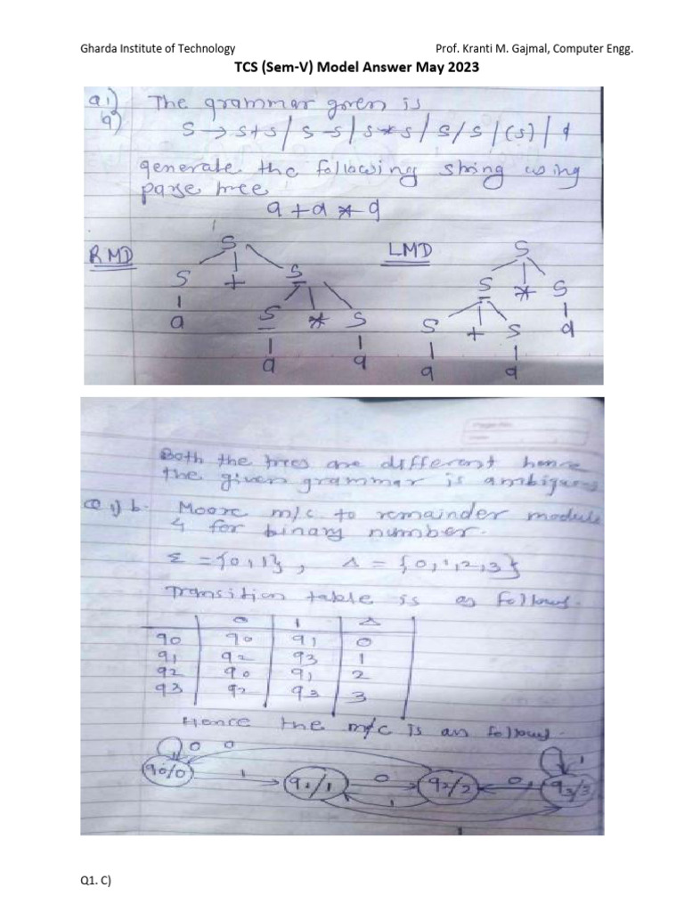 TCS Model Answere May 23 | PDF | Automata Theory | Formalism (Deductive)