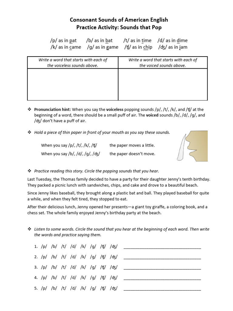 Consonants That Pop Practice Activity Handout | PDF