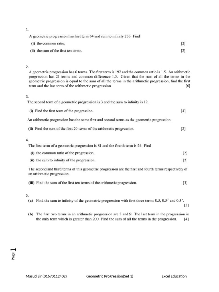Geometric Progression Set 1 Guide | PDF