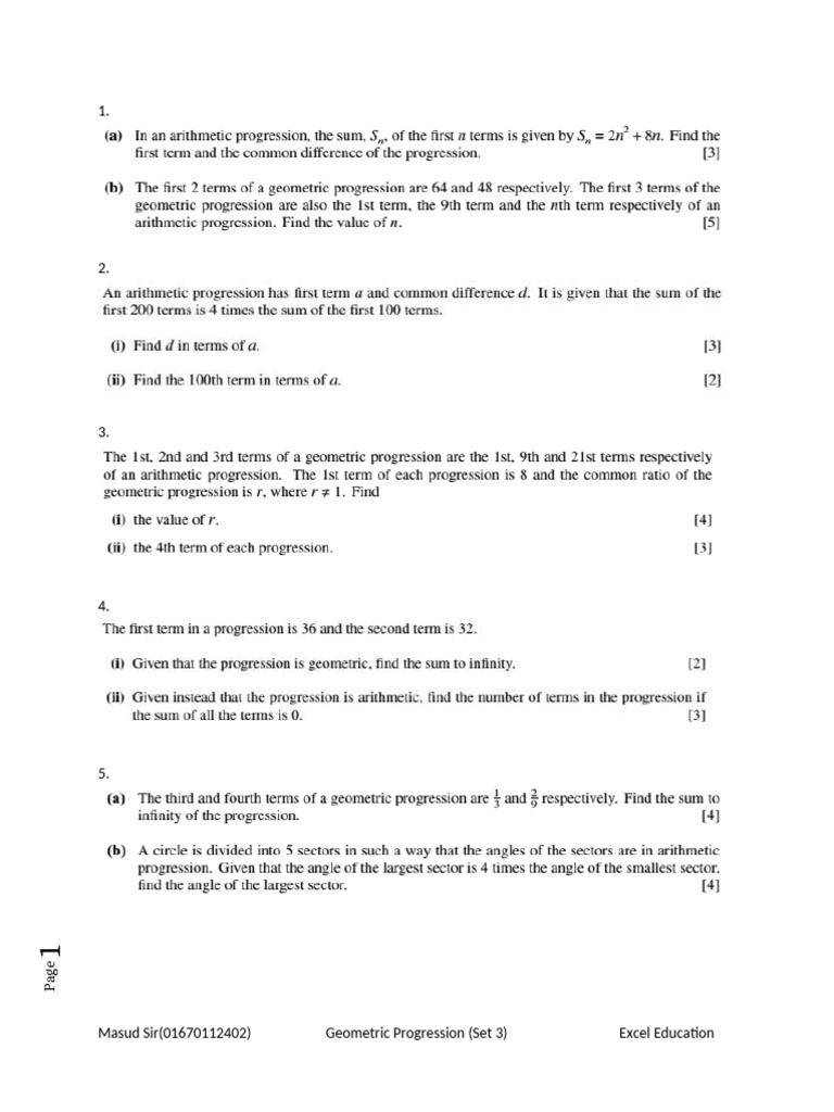Geometric Progression Exercises Set 3 | PDF