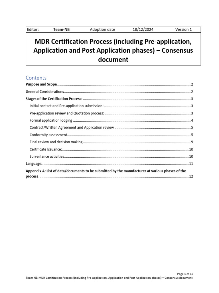 Team NB PositionPaper MDR Certification Process Consensus Document ...