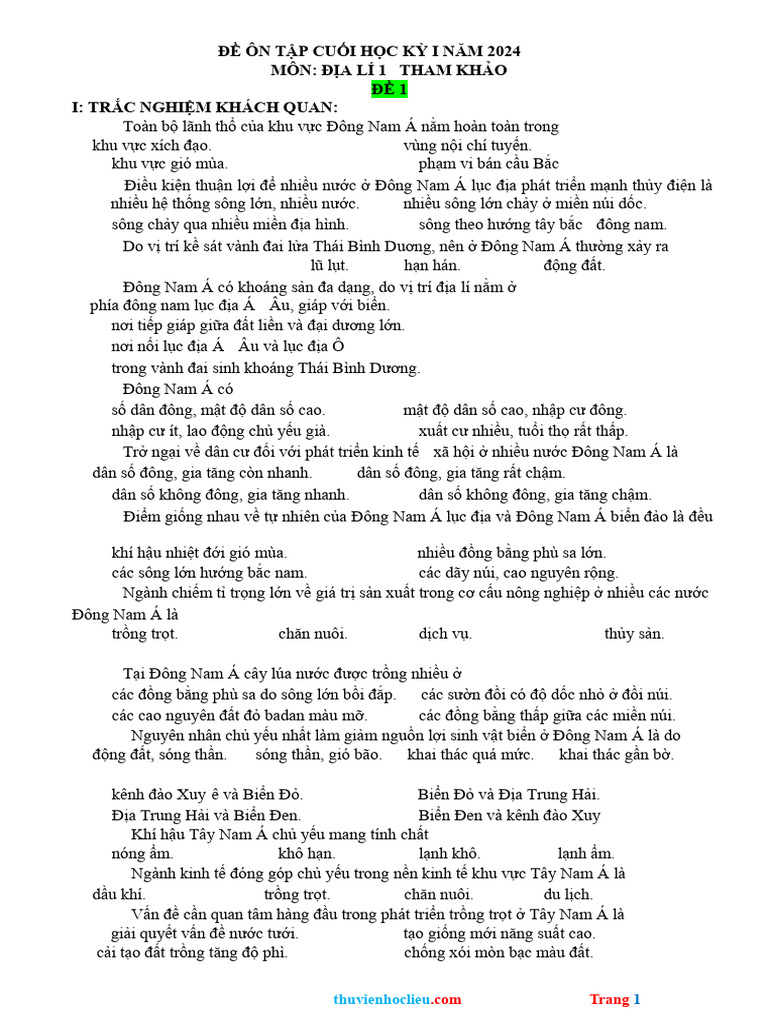 Bo de On Tap HK1 Dia 11 Canh Dieu 24 25 | PDF