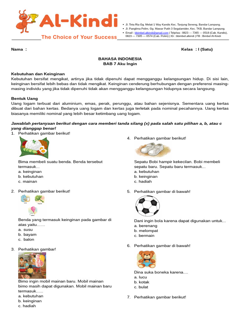 Kelas 1 Handout Bab 7 Bindo | PDF
