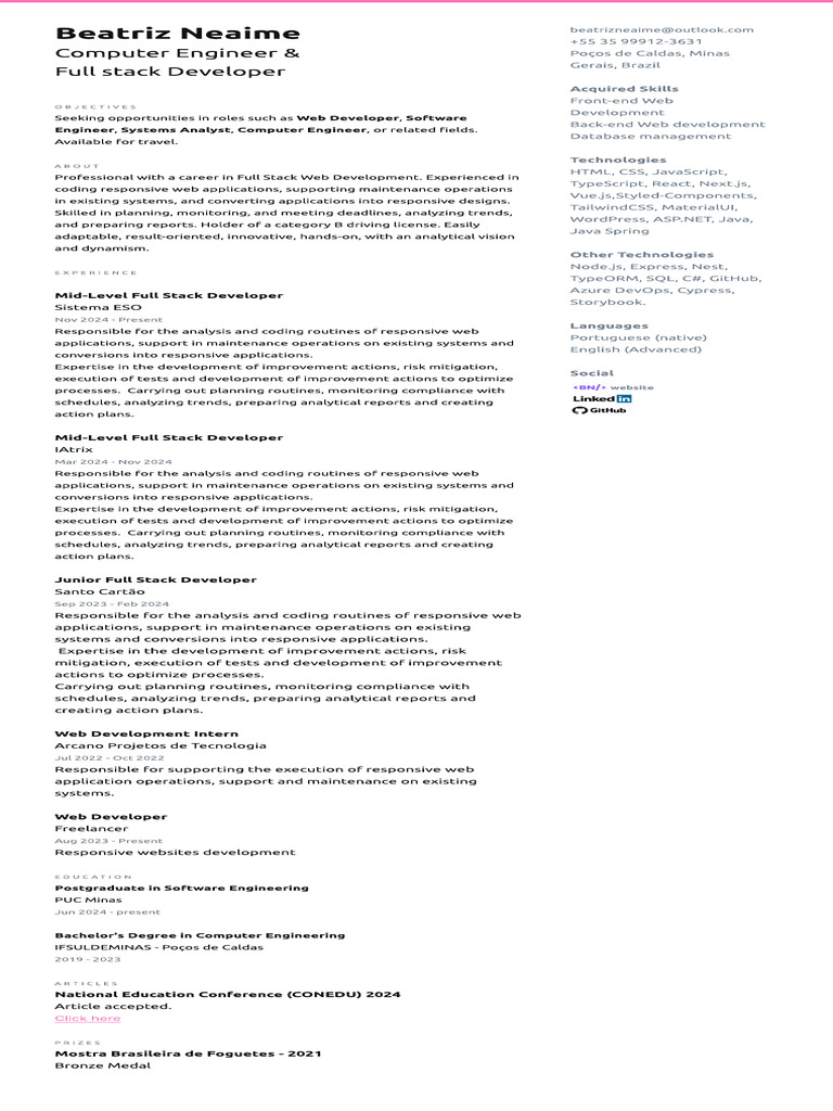 Beatriz Neaime's CV | PDF | Web Development | Computer Science