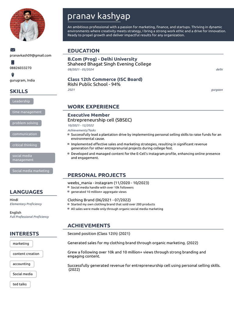 Pranav's Resume Updated | PDF | Entrepreneurship | Marketing