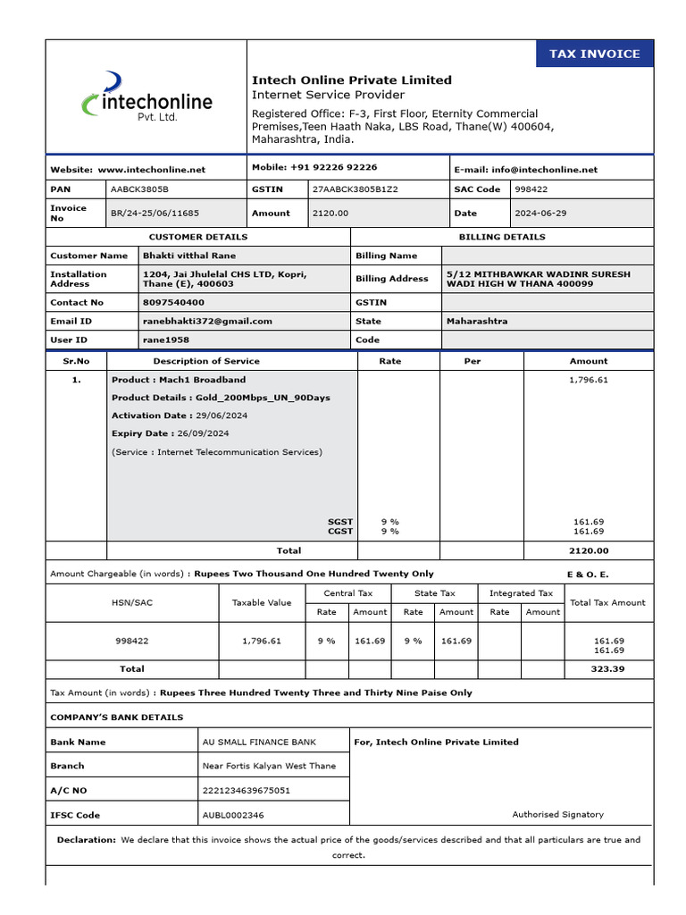 Internet Bill July - Sept 24 | PDF | Telecommunications | Service ...