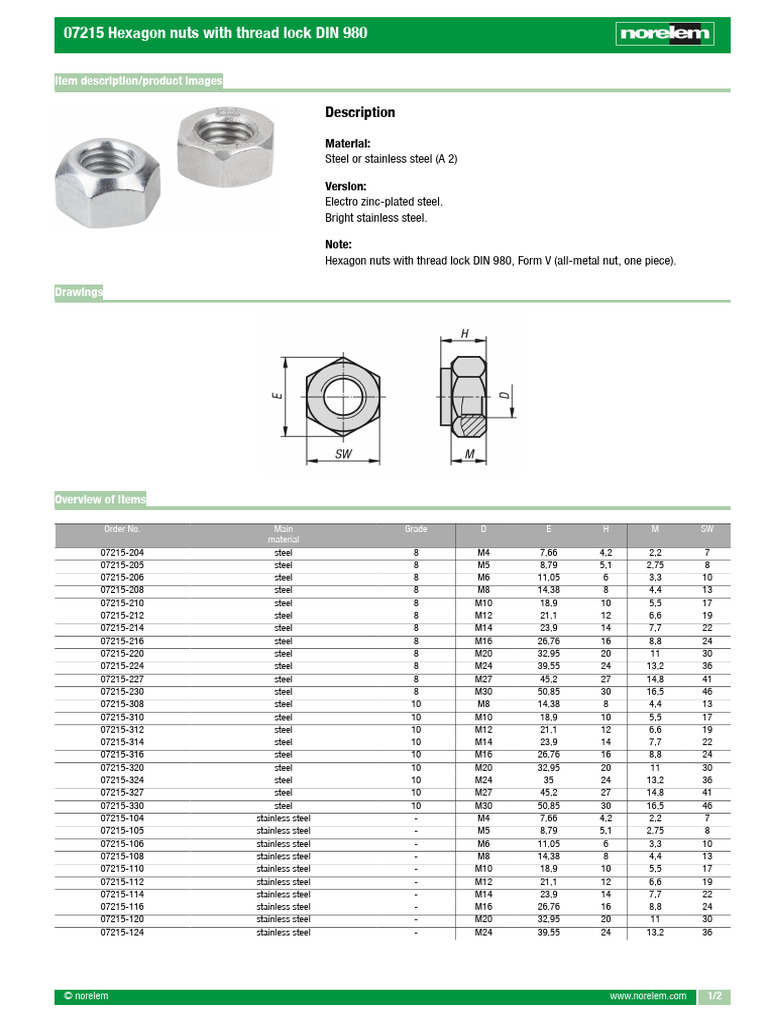 Hexagon Nuts With Thread Lock DIN 980 - en | PDF