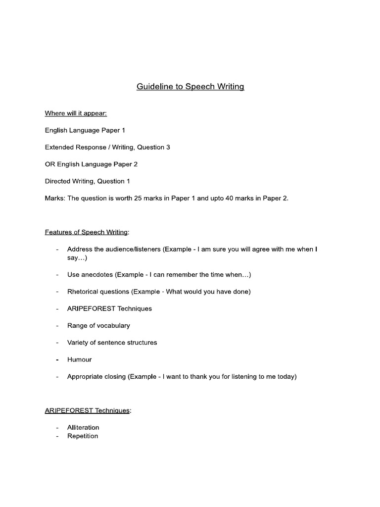 Speech Writing Guidelines | PDF