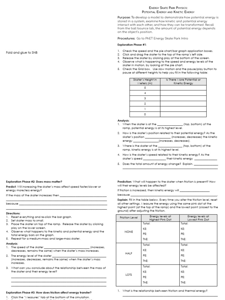 Energy Skate Park Physics PhET | PDF | Mass | Potential Energy