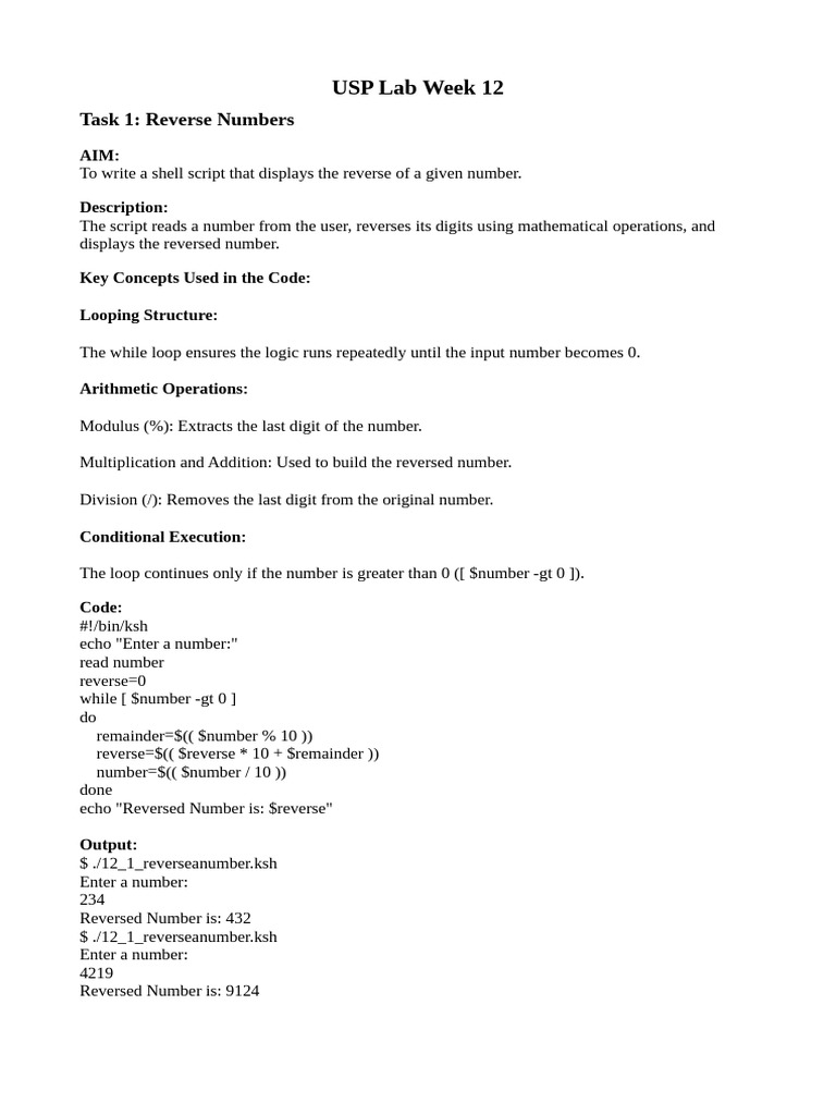 week 12 usp lab | PDF | Filename | Shell (Computing)