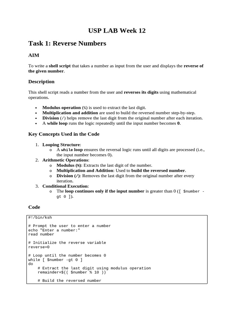 week 12 usp lab Programs | PDF | Control Flow | Shell (Computing) week 12 usp lab Programs | PDF | Control Flow | Shell (Computing)