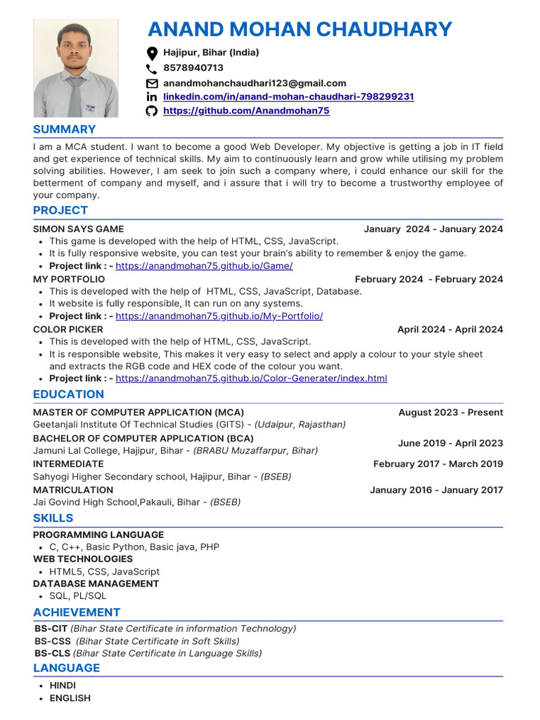 Anand Resume | PDF | Computing | Software Engineering