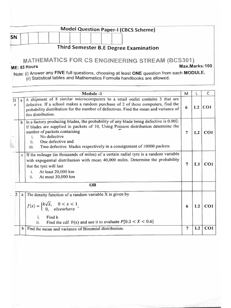 Model Question Paper BCS301 | PDF
