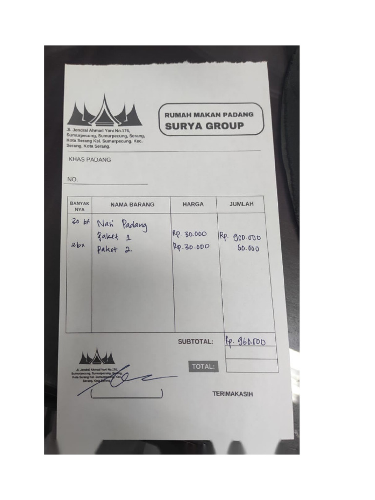 Nota Nasi Padang | PDF