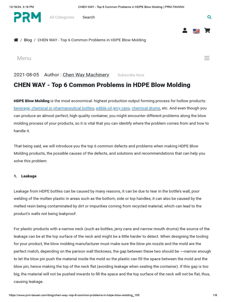 Common HDPE Blow Molding Defects | PDF | Industrial Processes ...