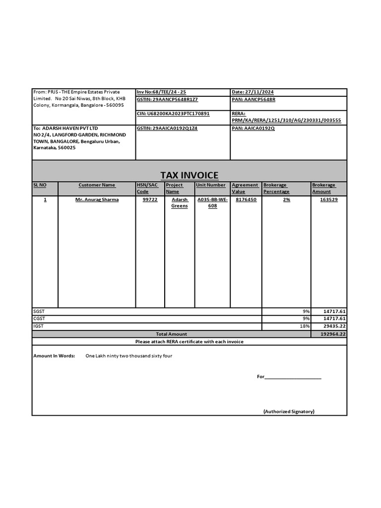 Adarsh Invoice | PDF