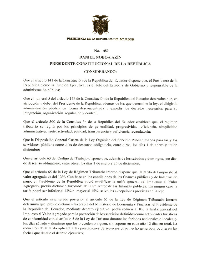 Decreto Ejecutivo No. 482 | PDF