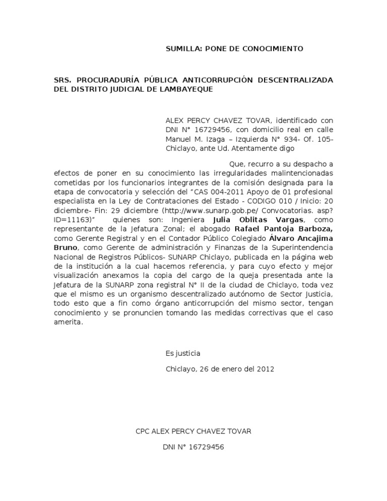 Queja Sunarp A Procuraduria | PDF