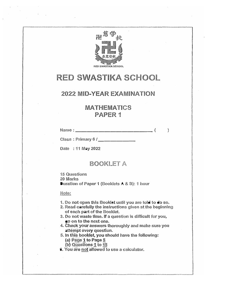 Primary 6 Math Exam Paper 1 | PDF