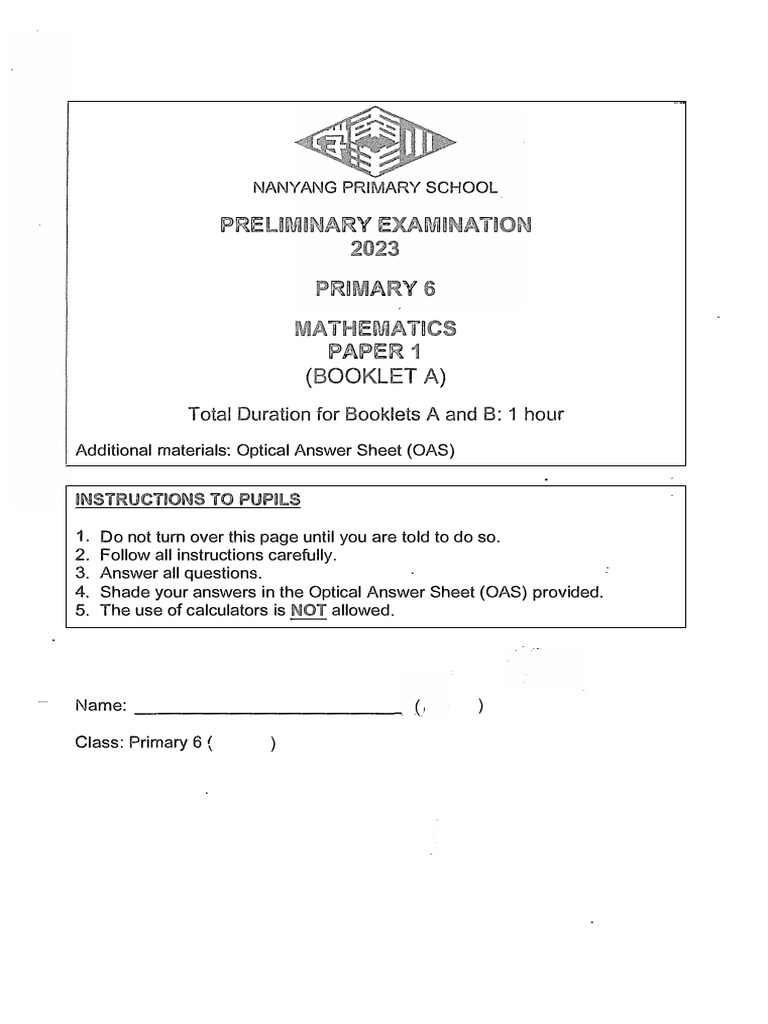 P6 Maths Prelim 2023 Nanyang Exam Papers | PDF